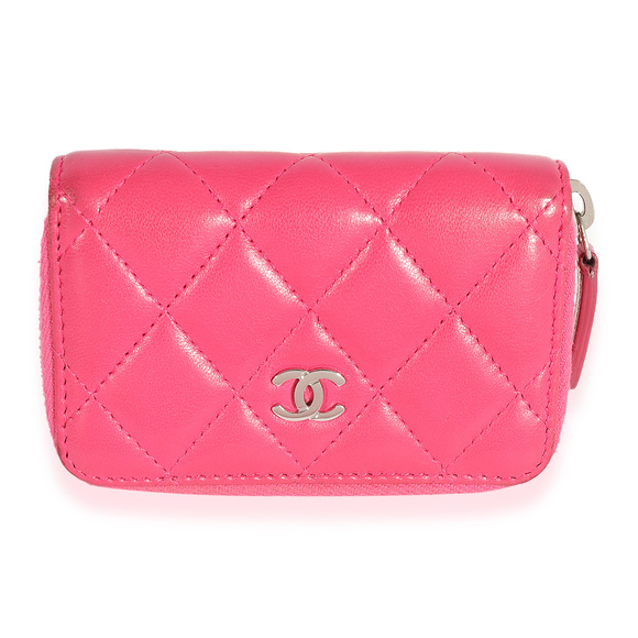 CHANEL | Bags | Chanel Hot Pink Quilted Lambskin Ziparound Coin Purse ...